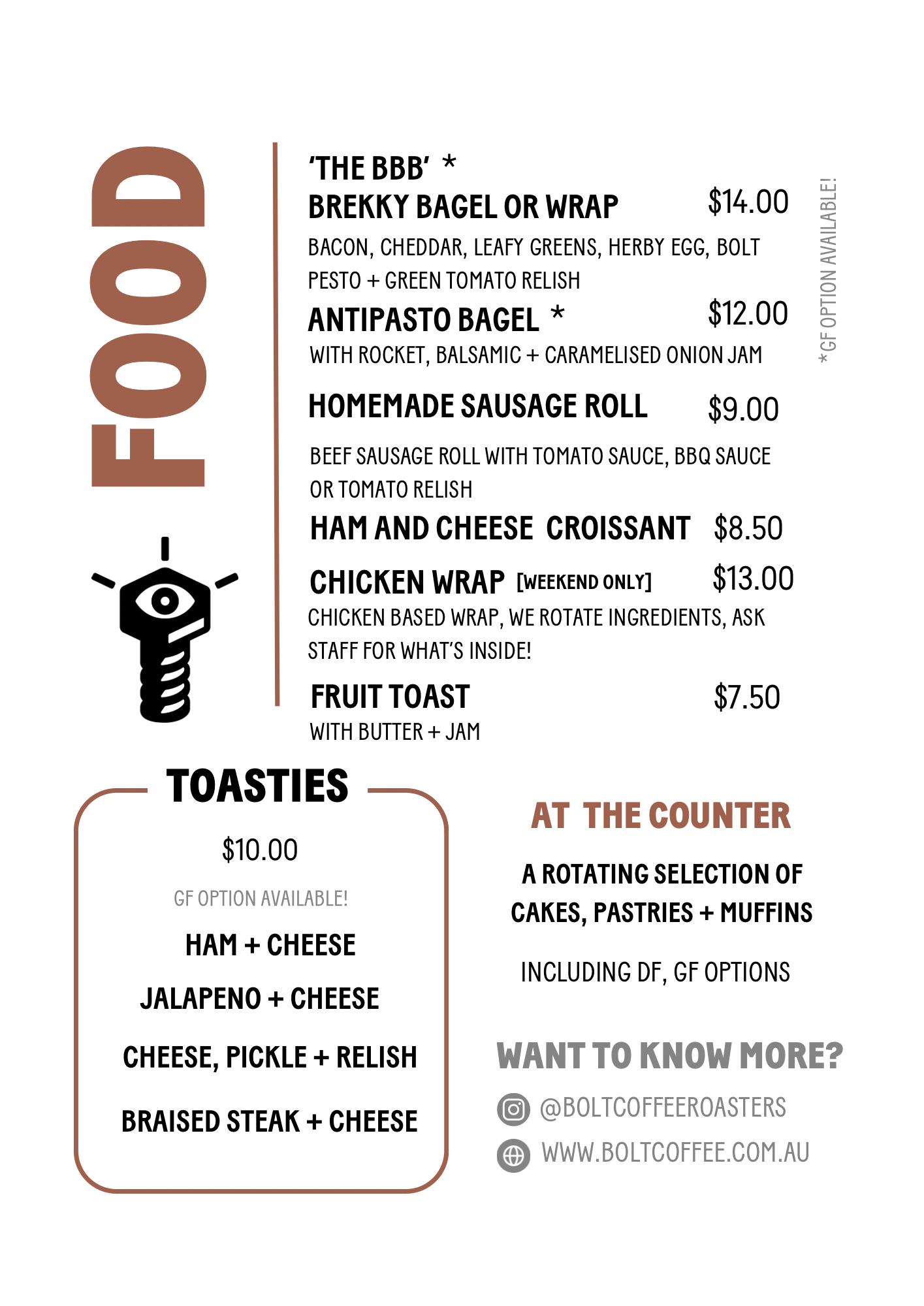 Cafe Menu – Bolt Coffee Roasters