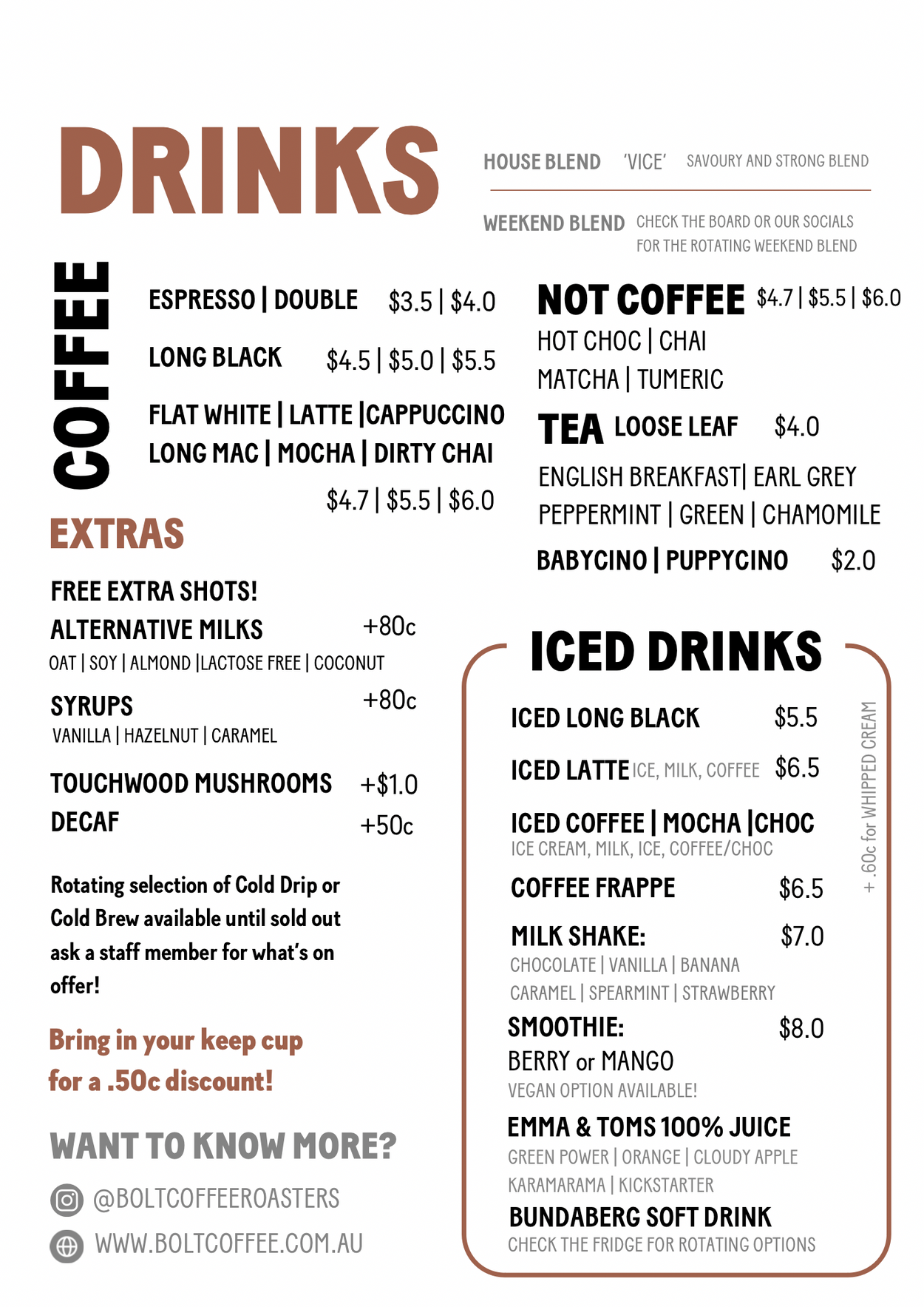 Cafe Menu – Bolt Coffee Roasters